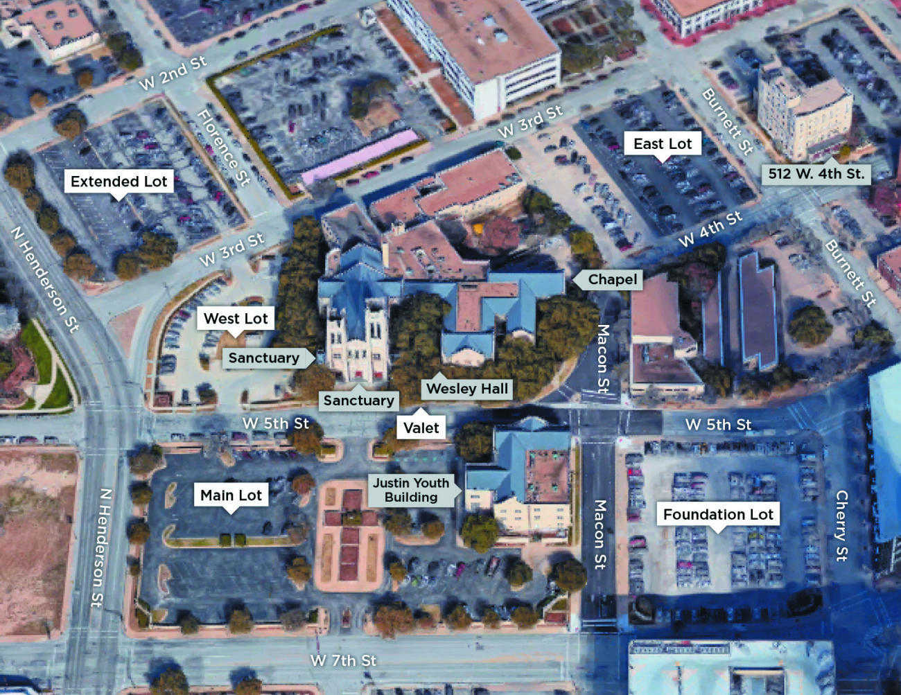 FUMCFW Campus Map_Lots Entrances | First United Methodist Church of ...